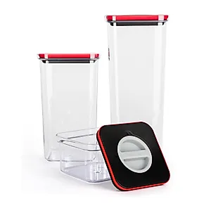 Kitchen Pantry 3 Set Airtight Smart Seal Dry Food Storage with Lid, Modular, Stackable, Square, Clear Canister for Cereal, Sugar, Flour, Snack, Coffee, Pasta Container (0.6L, 2.1 L, 2.7L)