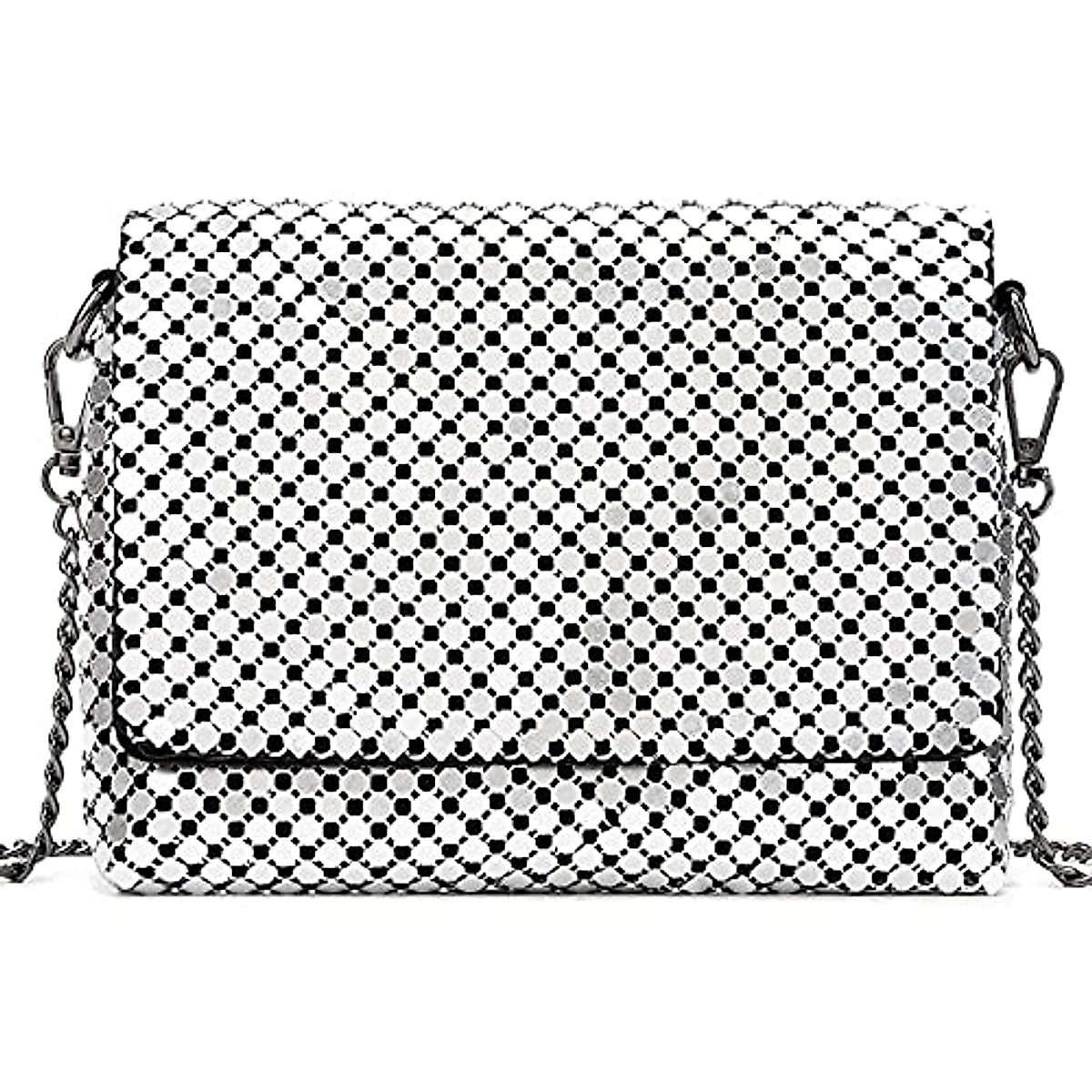 inOne Evening Handbag Purse Crossbody Party Wedding Nightclub Shoulder Bag for Women - Metal Sequins Silver