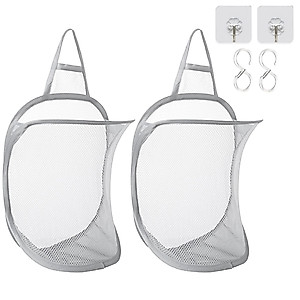 Pop Up Laundry Hamper,Small Hanging Laundry Hamper Bag,2 Pack Laundry Basket for adult t-shirt underwear,Breathable Mesh Hanging Laundry Basket for Kids (Grey)
