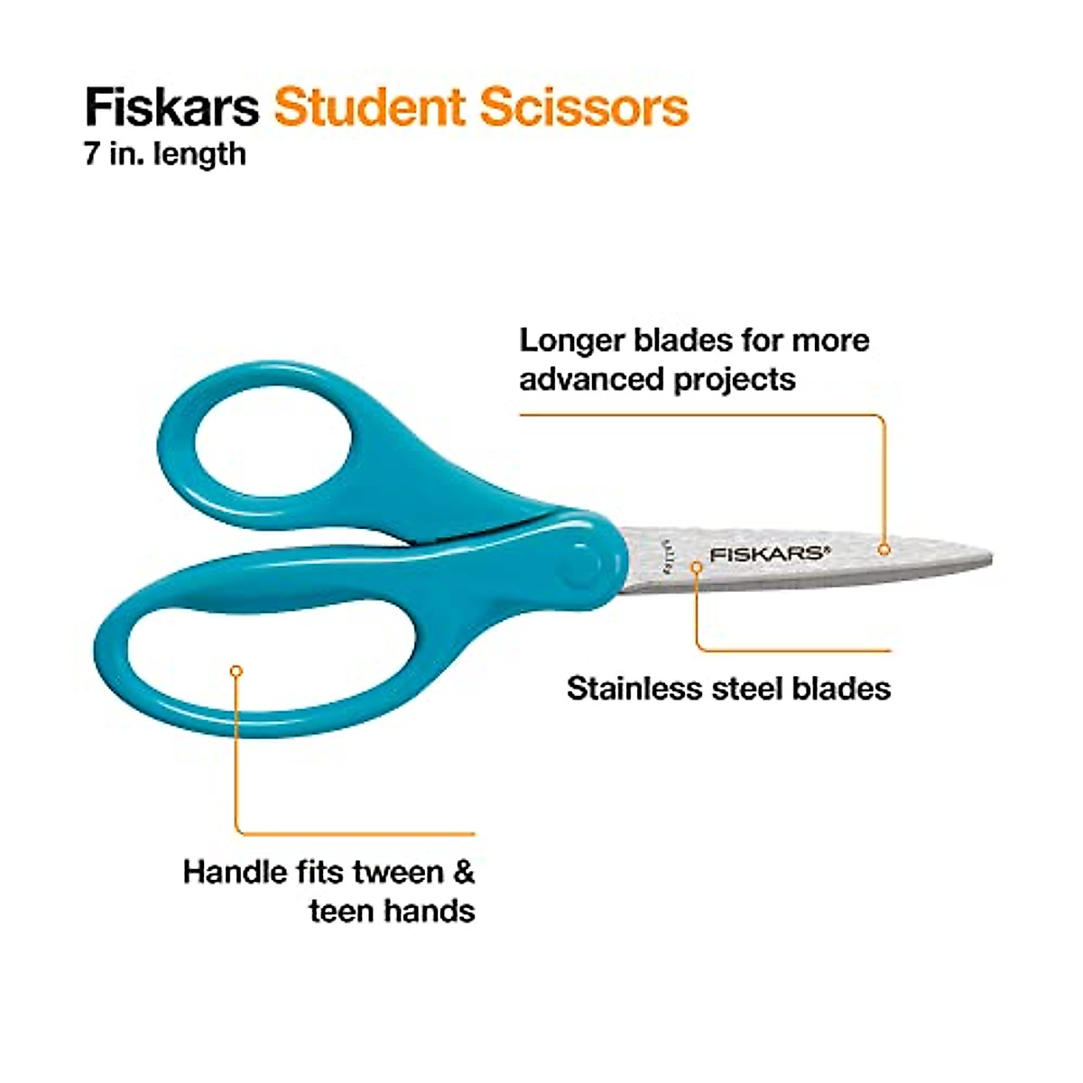 Fiskars Student Scissors, Scissors for School, 7 Inch, 3 Pack