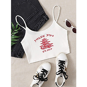 Floerns Women's Sleeveless Camisole Letter Print Crop Cami Top A White S