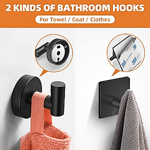 5 PCS Matte Black Bathroom Hardware Set,304 Stainless Steel Towel Rack Set Round Wall Mounted Includes 16" Hand Towel Bar,Toilet Paper Holder,3 Towel Hooks Bathroom Accessories Kit (Black)