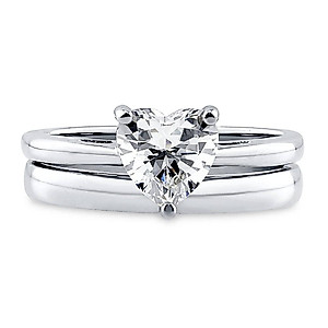 BERRICLE Sterling Silver Heart Wedding Engagement Rings Cubic Zirconia CZ Solitaire Ring Set for Women, Rhodium Plated Size 4