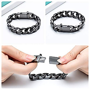 shajwo Cremation Urn Bracelet for Human Ashes for Men,Cuban Link Bracelet Cremation Jewelry for Ashes Urn Keepsake Memorial Ash Holder Bracelet,Black 20cm