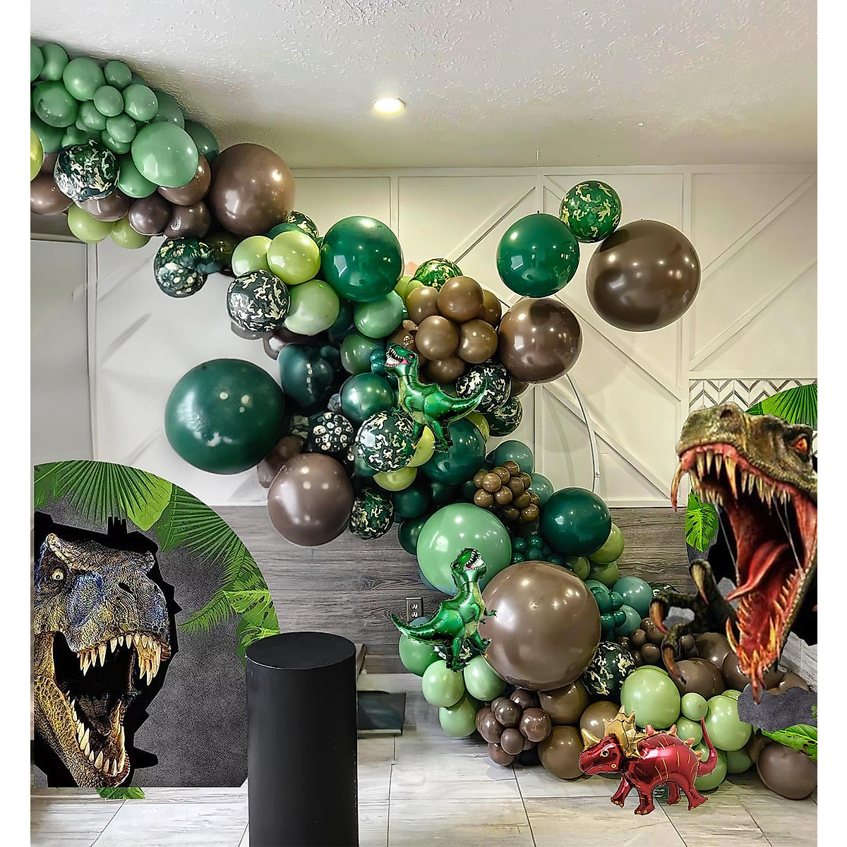 Dinosaur Balloon Arch Garland Kit 117 Pcs Dark Green Sage Green Brown Dinosaur Foil Balloons for Kids Boys Jungle Safari Dinosaur Theme Party Baby Shower Decoration Supplies