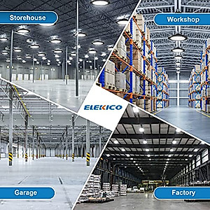 ELEKICO led high Bay Light, 150W 21000Lm 5000K Daylight IP65 high Bay led Lights with Plug 5ft Cable, UFO led high Bay Lights for Warehouse Workshop Factory Barn Garage Area Lighting Fixture 4 Pack