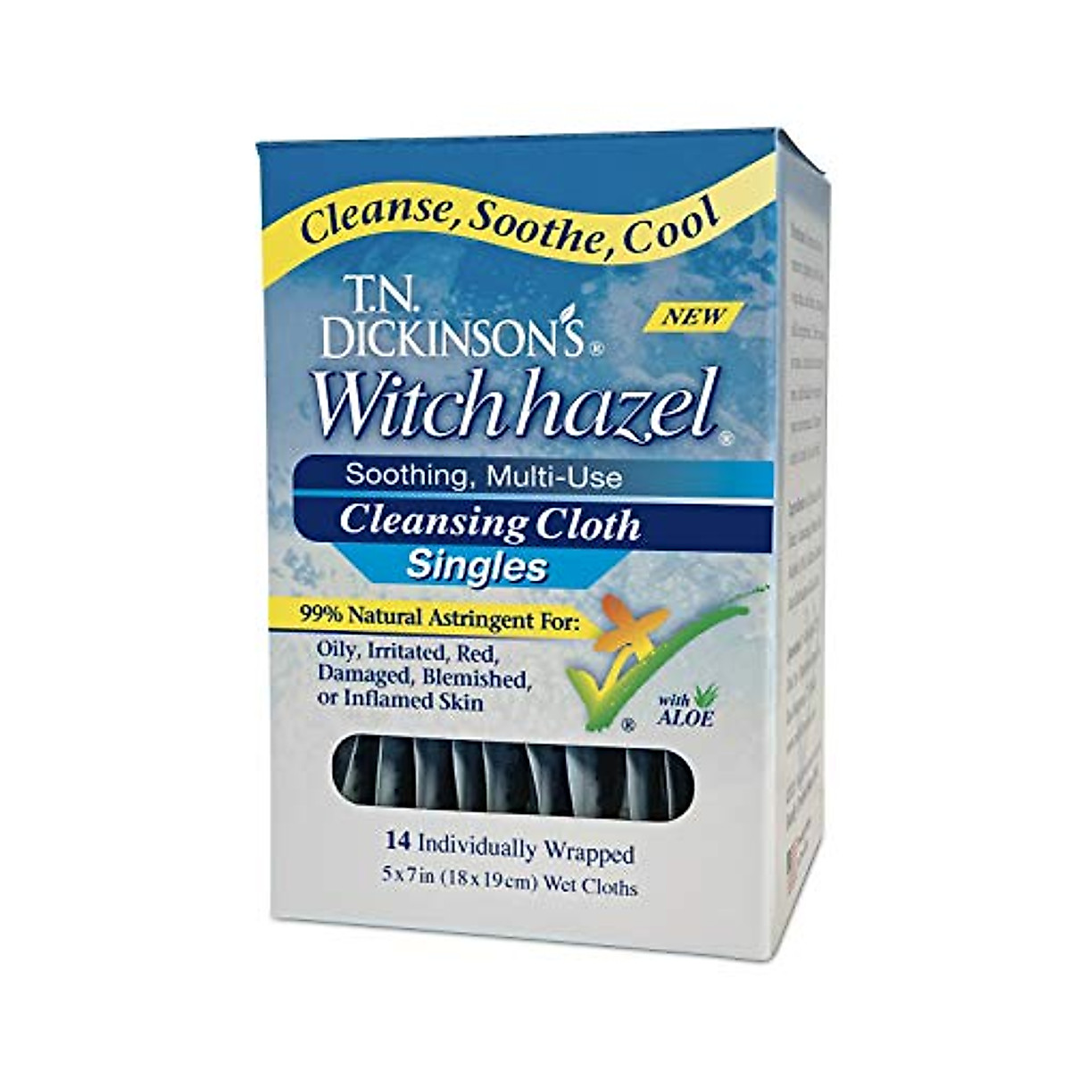 T.N. Dickinson's Witch Hazel On-The-go Multi-use Cleansing Cloth Towelette Singles, 14 Count