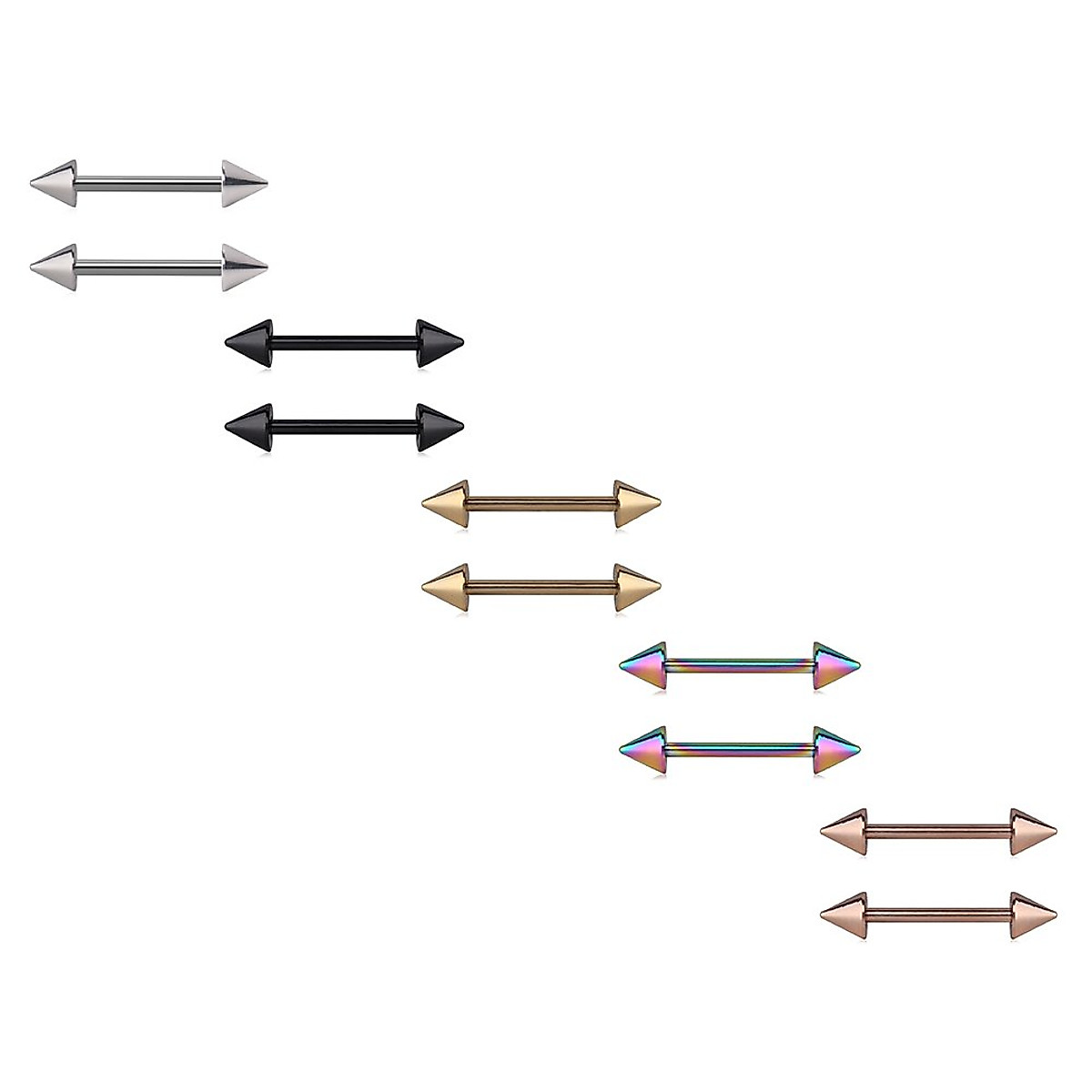 Ruifan 316L Stainless Steel Spike Nipple Shield Barbell Ring Bar Body Piercing Retainer 14G 5/8Inch 10PCS
