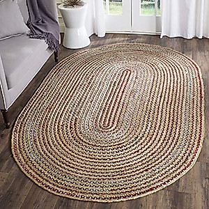 SAFAVIEH Cape Cod Collection 4' x 6' Oval Natural/Multi CAP251A Handmade Boho Braided Jute Area Rug