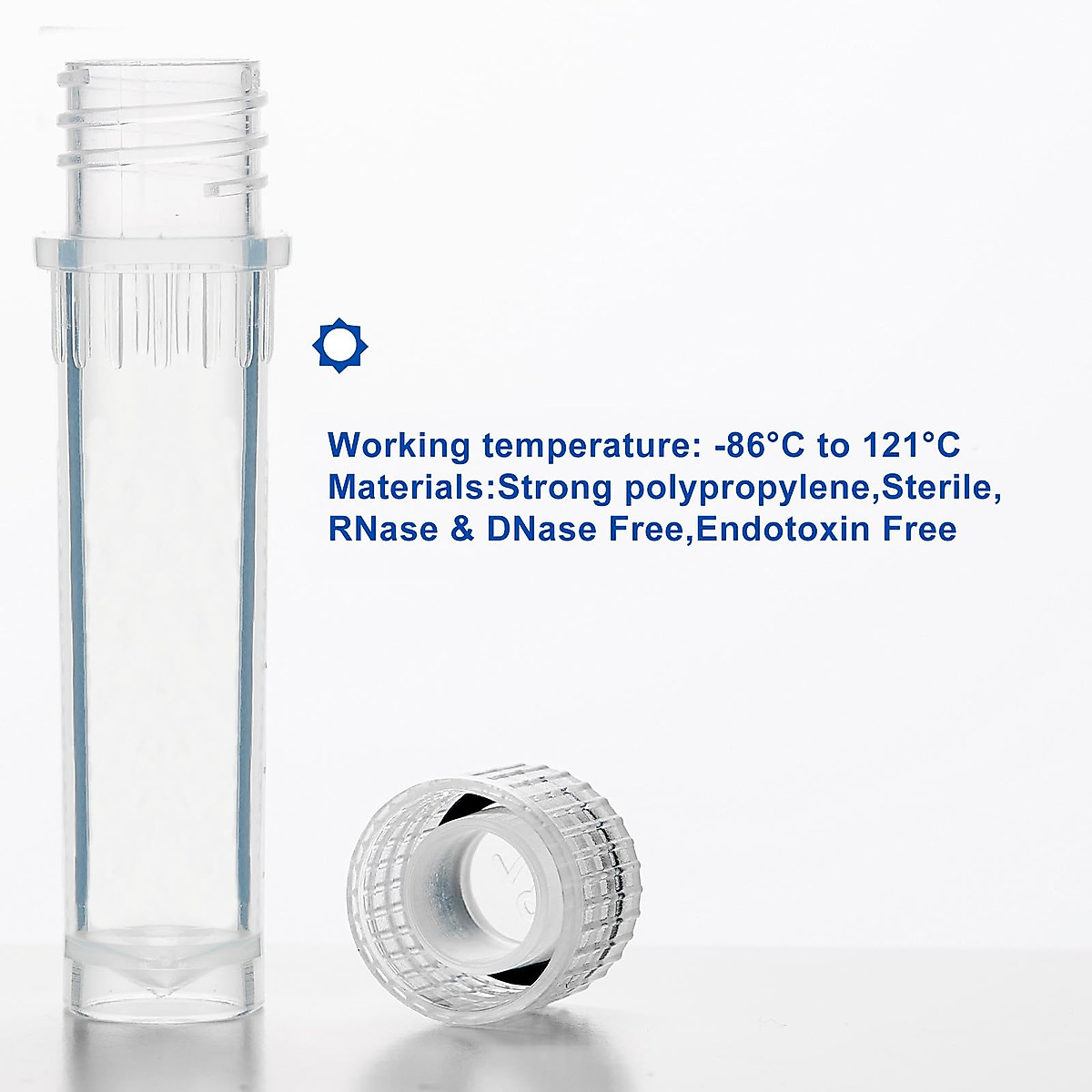 CryoKing Plastic Cryogenic Vials with Lids, Sterile Specimen Collection, Cryovial Storage Vile with Screw Caps, 2.0ml Collection Tubes for Liquid Culture (47.5mm, Self-Standing), Case of 2,000