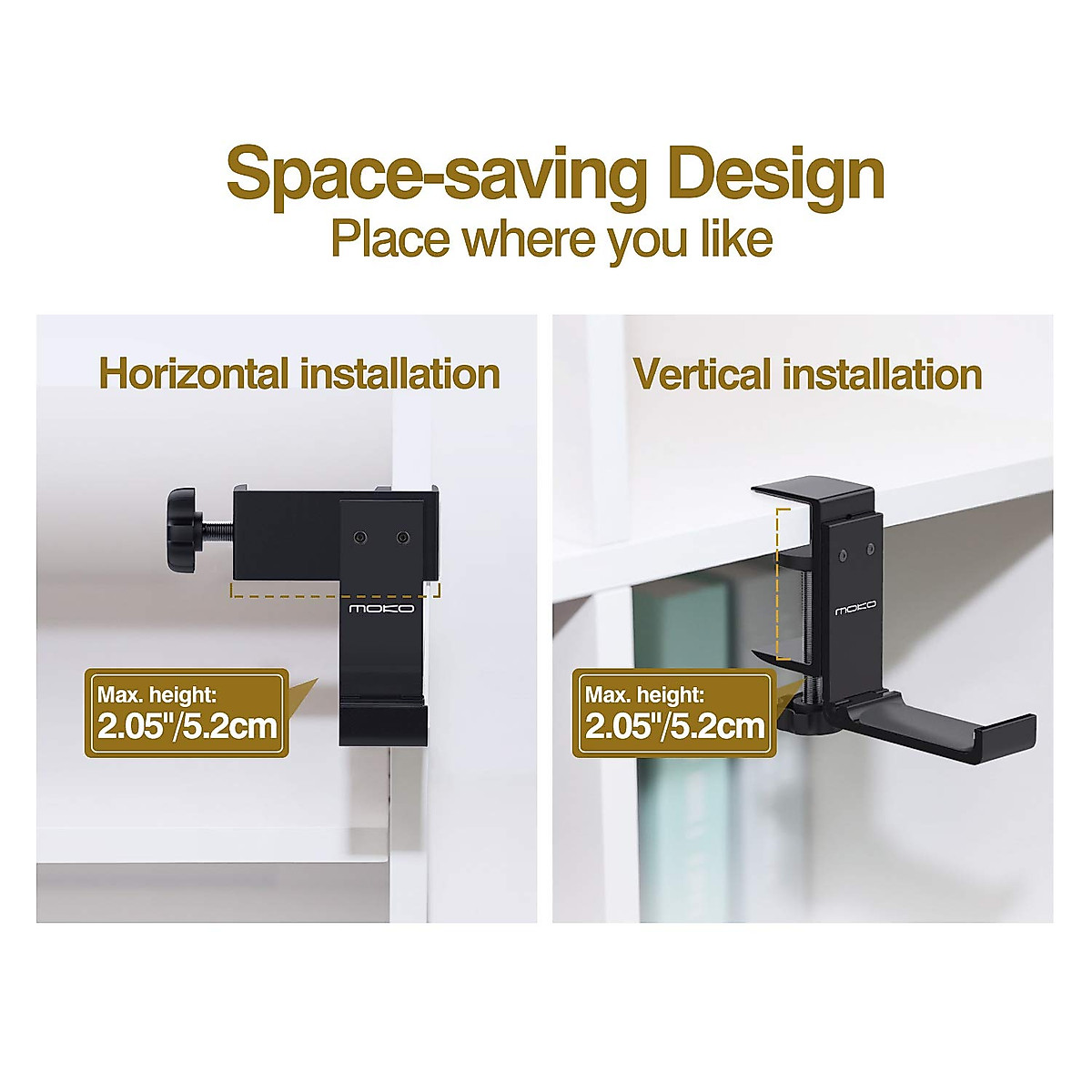 MoKo Adjustable Foldable Headphone Stand, Universal Aluminum, Supports All Headphone Sizes, Sennheiser, Audio-Technica, PS5 Gaming Headset, Black