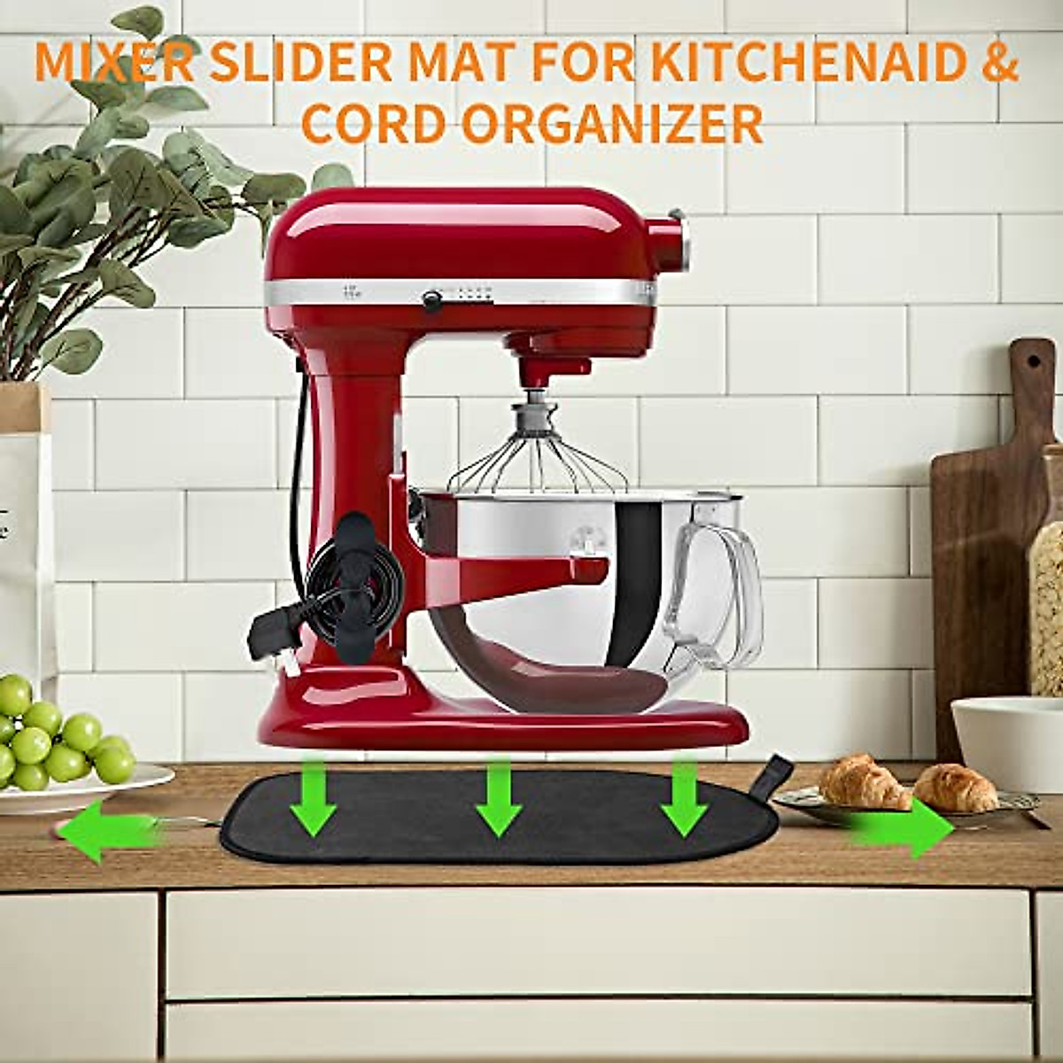 Mixer Slider Mat for Kitchenaid Stand Mixer Slider Mat with Bendable Cord Organizer for KitchenAid 5-8 Qt Appliances Air Fryer Slider Mat