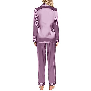 Senert Womens Silk Satin Pajamas Loungewear Two-piece Sleepwear Button-Down Pj Set Violet,X-Large