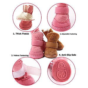 GabeFish Puppy Cute Cozy Warm Anti Slip Winter Boots for Small Medium Dogs Pets Cats Thicken Fleece Snow Shoes Pink X-Large