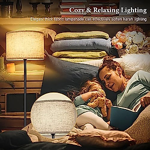 TOBUSA Floor Lamp for Living Room Bedroom with 3CCT LED Bulb, Modern Standing Lamp Drum Shade, 65’’ Tall Lamp with Foot Switch Black Pole, Dimmable Simple Design Stand Up Lamp for Home Office Reading