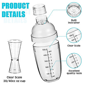 7 Pcs Plastic Cocktail Shaker Set Drink Mixer with Mark Clear Drink Shaker Cocktail Shaker and Measuring Jigger Set Ounce Cup Clear Bar Set for Bar Party Home Use Wine Shaker Bar Mixing Tool