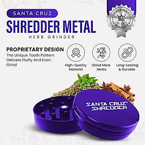 Santa Cruz Shredder Metal Herb Grinder Knurled Top for Stronger Grip 2-Piece 2.2" (Purple)