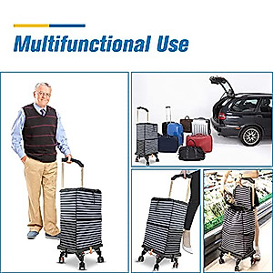 Folding Hand Truck Portable Dolly Utility Cart Rolling Crate with 4 Rotate Wheels 80KG/176Lbs Heavy Duty Handcart Removable Bag Telescoping Handle for Moving Shopping Grocery Office Use(Black&White)