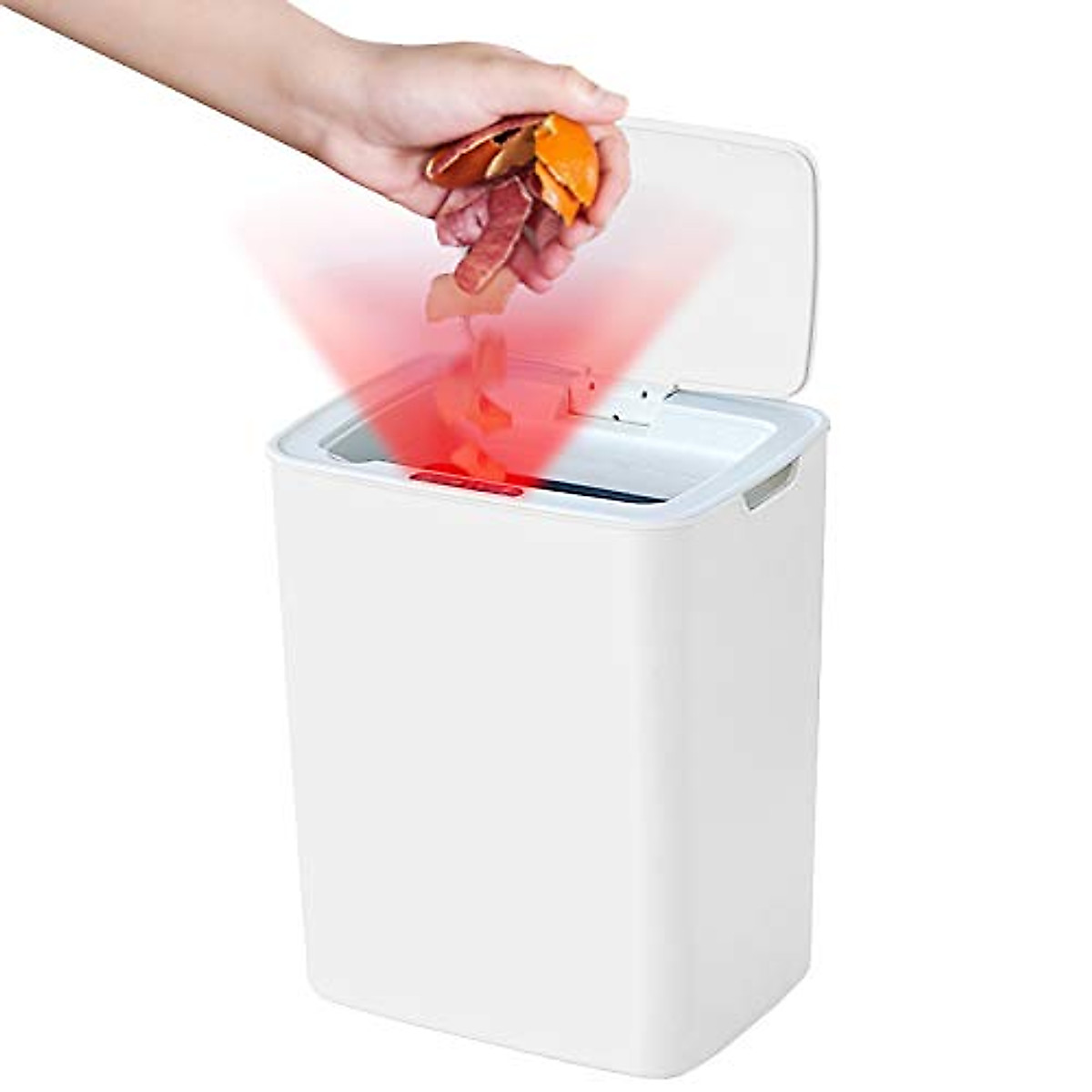 Bathroom Trash Can, 3.7Gallon/14Liter for Bathroom | Bedroom Automatic Garbage Cans with Lid Rectangular Bathroom Trash Can for Cupboard/Bathroom/Bedroom/Office/Camping/RV-White