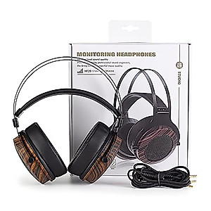 lotorasia Wired Over Ear Headphones, Studio Headset Music Recording 50mm Drivers 3.5mm/6.35mm Audio Jack for Guitar amp Recording and Music Audiophile（Non Solid Wood）