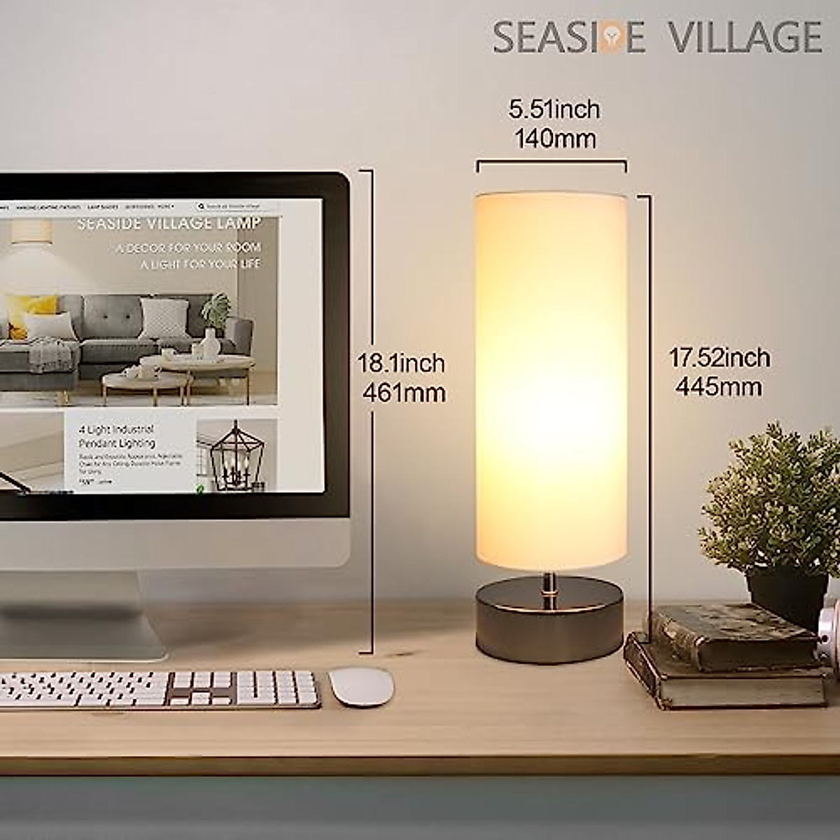 Touch Control Nightstand/Table Lamp Bedside Minimalist Desk Lamp Modern Accent Dimmable Touch Light with Cylinder Lamp Shade Night Light for Bedroom Living Room Kitchen, E26 Bulb Included