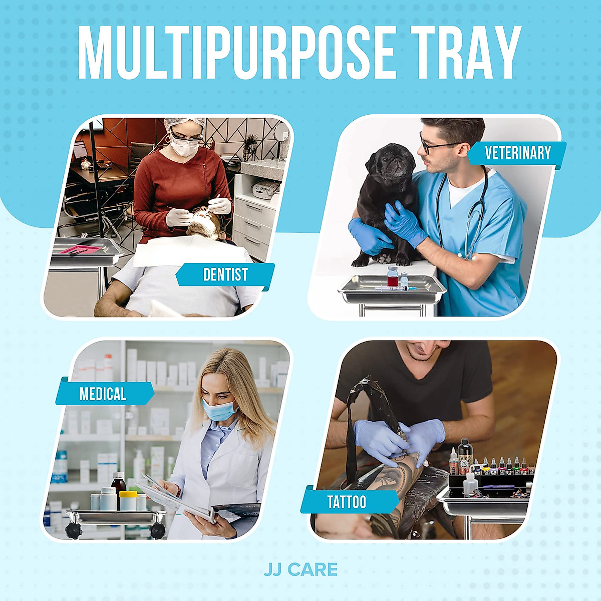 JJ CARE Mayo Stand [17Lbs Weight Capacity] - Stainless Steel Mayo Tray, Adjustable Height Medical Mayo Stand with 2 Nylon Caster Wheels, Surgical Tray, Tattoo Tray, Mayo Stands