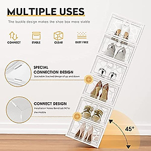 Pinkpum 12 Pack Shoe Storage Boxes, Clear Stackable Shoe Containers for Closet, Foldable Sneaker Storage Fit for Size 11