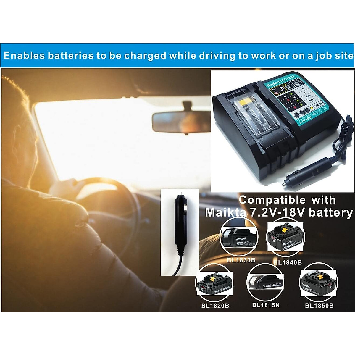 Compatible with Makita DC18SE 18 Volt Li-ion Nickel Metal Hydride Optimum Automotive Charger, Blue Vehicle Charger,The car Battery Charger compailble with Makita 18V Battery