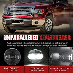 BUNKER INDUST f150 LED Fog Lights Compatible with Ford F-150 2009 2010 2011 2012 2013 2014, 1 Pair OEM Replacement Front Bumper Driving 4.5" Round Fog Lamp Kit
