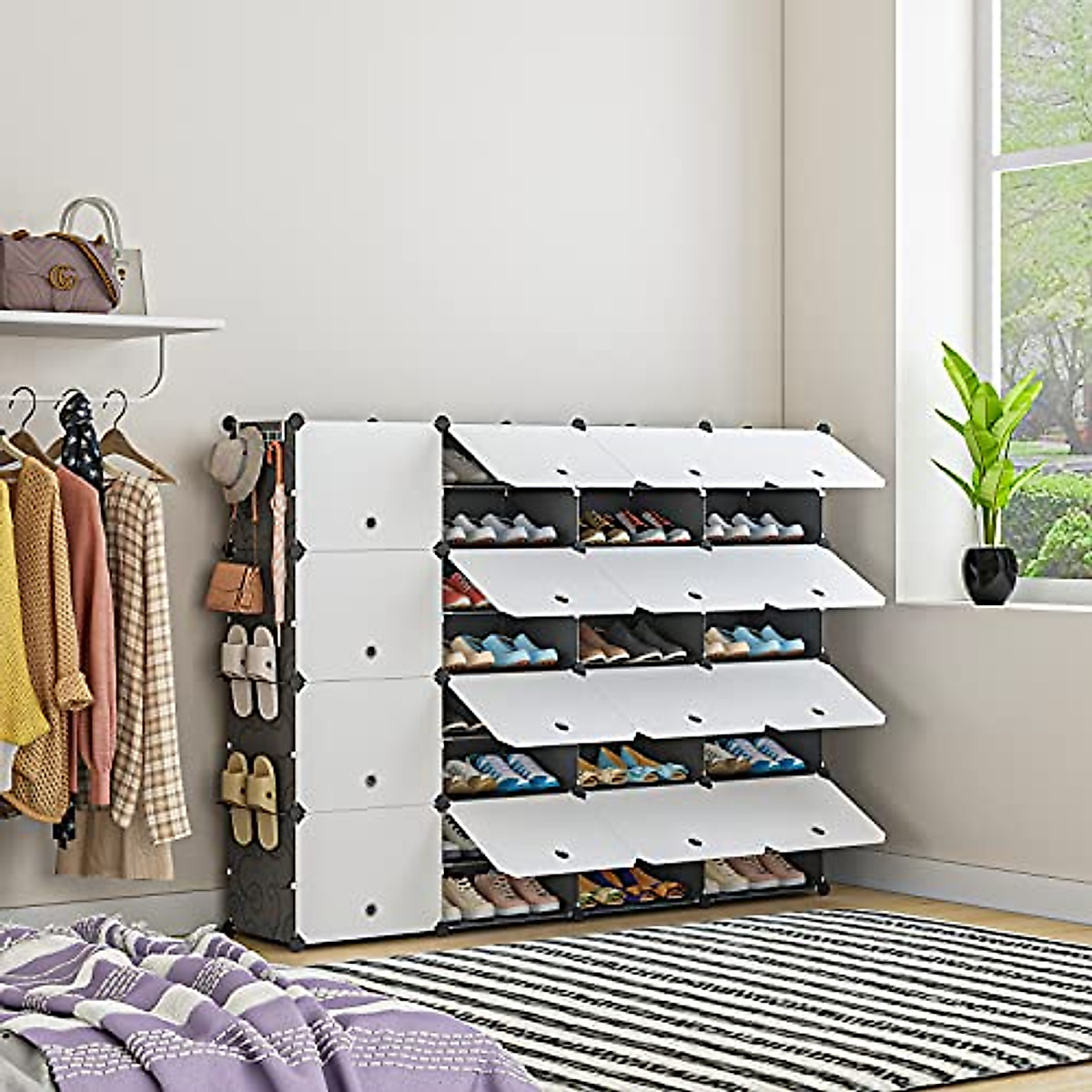 Aeitc 64 Pairs Shoe Rack Organizer Shoe Organizer Expandable Shoe Storage Cabinet Narrow Standing Stackable Space Saver Shoe Rack for Entryway, Hallway and Closet