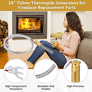 24" 750mv Thermopile Generators 750 Millivolt Thermopile Replacement Part Number R1054,1950-001,071515,53374,7533113 for Gas FirePlace/Water Heater/Gas Fryer Cluster Thermocouple,Stove Accessories