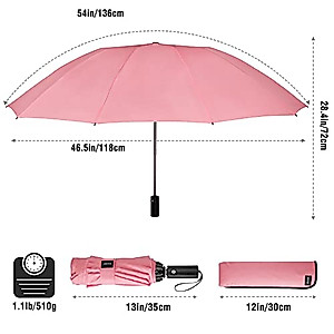 G4Free Large Umbrella 54 Inch Windproof Travel Umbrellas for Rain, Small Compact Reverse Folding Umbrella with 10 Ribs Automatic Open Close (Pink)