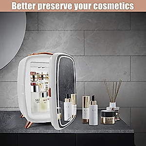KFO Portable Mirrored Beauty Fridge With LED Lighting,6 Liter Portable Mini Fridge for Makeup, 4 Liter/6 Can 3 LED Mirror Light Mode,for Makeup Storag