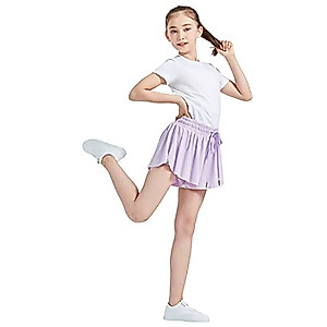 Leftear Flowy Skirt Shorts for Teen Girls Gym Yoga Athletic Workout Running Women Cute Tennis Skorts Skirts High Waisted Preppy Trendy Clothes Summer(Light Blue Green Lavender,S)