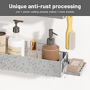 Fixwal 3 Pack Shower Caddy Bathroom Organizer Shelf with 4 Hooks, Rustproof Strong Adhesive Storage Rack with Soap Holder No Drilling for Inside Shower Home Kitchen Organizer (Silver)