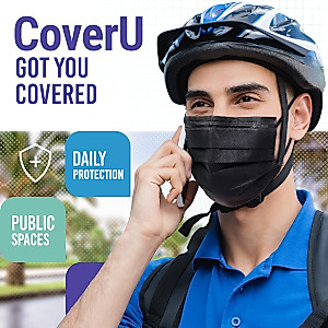 Medtecs Face Mask Disposable - 50/2000 PCS - Comfortable 3 Layer Breathable Mask, the Better Protection and Health Choice - CoverU Adult Mask - 50 PCS/Box - Black