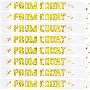 Generic 8 Pcs Prom Court Sashes with Gold Glitter, White Prom Court Sash for School Cosplay Pageants Prom Party Dance Graduation Party Favors, Graduation Party Sash, Shiny Prom Sash (White + Gold)