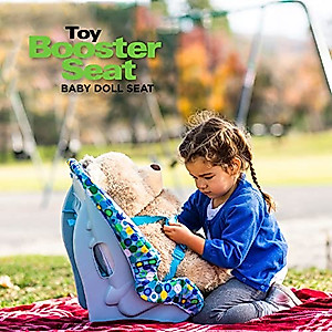 Joovy Toy Booster Seat & Functional Doll Car Seat Featuring Crash-Tested Latch System for Safety, Machine-Washable Cover for Easy Cleaning, and Five-Point Harness - Fits Dolls 12” to 22”, Blue