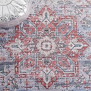 Safavieh Tucson Collection Machine Washable Slip Resistant 8' x 10' Grey Blue/Rust TSN102G Oriental Medallion Living Room Dining Bedroom Area Rug
