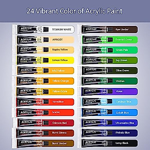 Colorful Acrylic Paint Set for Kids Crafts, 24 Colors Acrylic Art Supplies Paint with 6 Brushes &1 Palette Acrylic Crafts Paint Kit, Non-Toxic Wood Paint Kits for Kids, Beginners