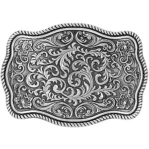 QQA Native Silver Floral Belt Buckle Birthday Party Holiday Gifts Cowboy Belt Buckles for Men Women