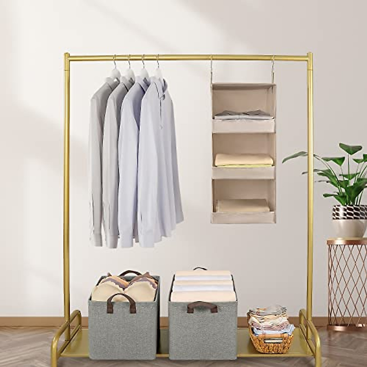 TOPIA HOME Storage Baskets for Shelves with Metal Frame, EXTRA LARGE, 2-Pack Closet Organizers and Storage Bins for Organization, Collapsible Rectangle Fabric Organizing Boxes, Gray, TP05G