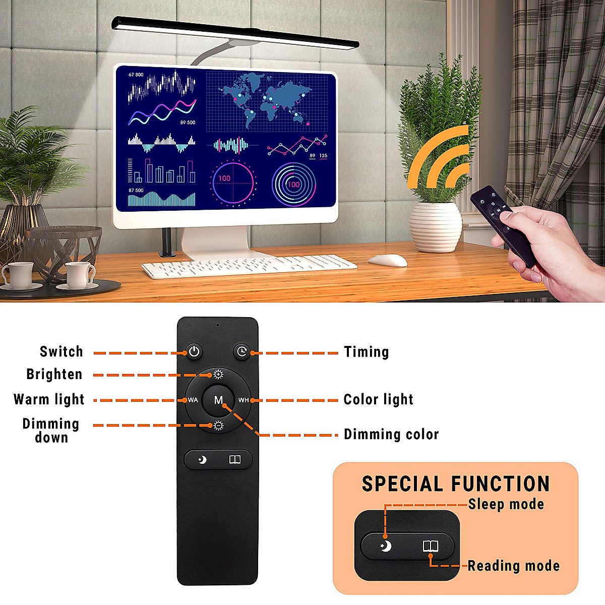 Frkaiuza LED Desk Lamp, Architect Desk Lamps for Home Office, Eye-Caring Clamp Lamp with Gooseneck,18W LED 3 Modes 6 Brightness, Modern Desk Light for Monitor Studio Reading, Remote and Touch Control