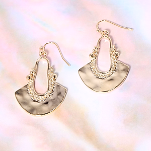 Boho Chic Hollow Shield Shape with Hammered Drop Earrings
