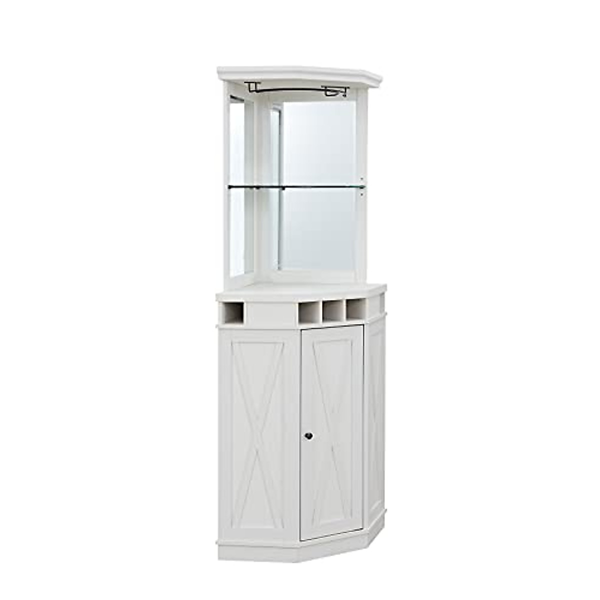 Home Source White Corner Bar cart 73" Tall Unit with Built-in Wine Rack and Lower Storage Cabinet, Living Room, Home Office, Kitchen, Small Space.