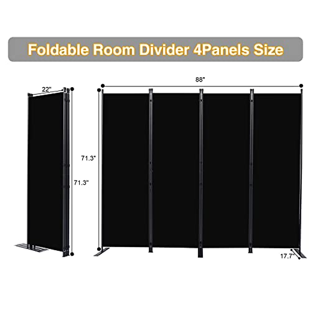 CHOSENM Room Divider, 4 Panel Folding Privacy Screens with Wider Support Feet, 6 Ft Portable Room Partition for Room Separator, 88" W X 71" H, Black
