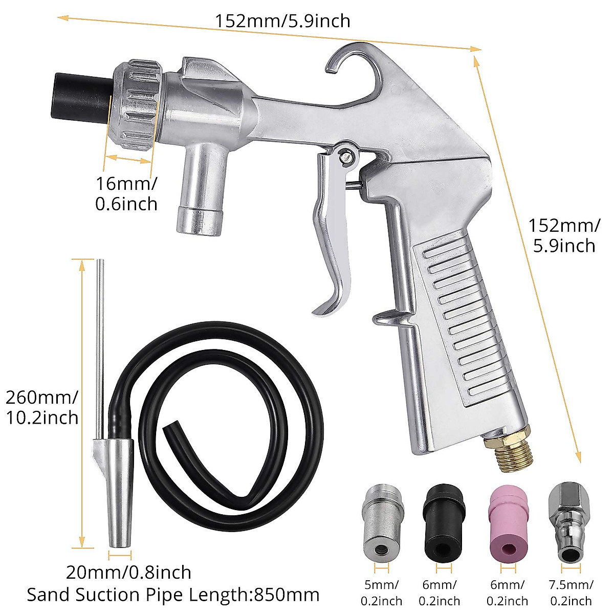 AMTOVL Sandblaster Gun Kit, Sandblaster + Sand Suction Pipe+ Ceramic Nozzles + Extra Iron Nozzle Tip Set for Abrasive Sand Blasting Derusting