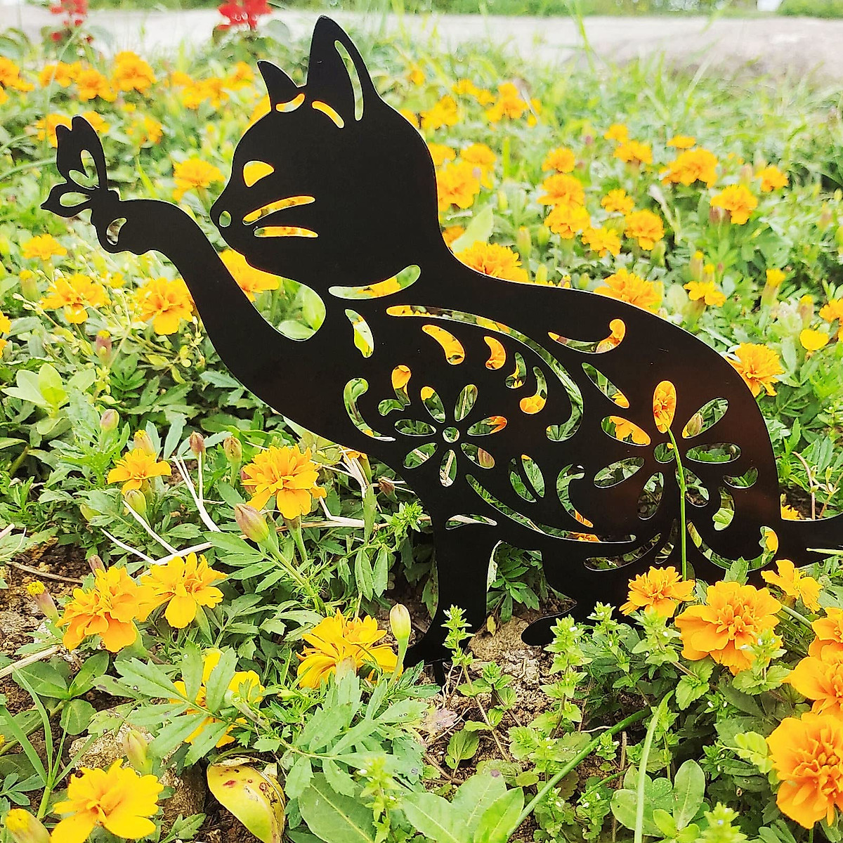 Haofy Cat Silhouette, 1 Piece of Lifelike Cat Yard Art Garden Metal Statue Decor, Hollow Decorative Stakes for Outdoor Farmhouse Pathway Lawn Decorations
