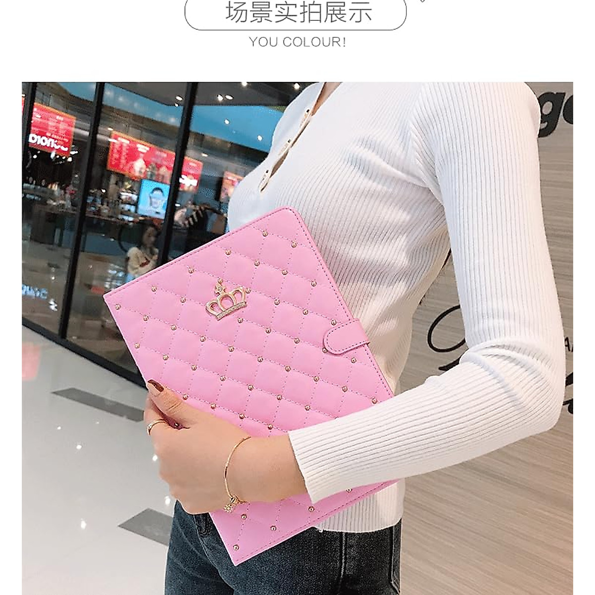 Kezigud iPad 10.2-Inch (2021/2020/2019, 9/8/7 Gen iPad 10.5-Inch (iPad Air 3 2019/iPad Pro 2017) Case, Crown PU Leather Smart Auto Sleep/Wake Flip Kickstand iPad 9th/8th/7th,iPad 10.5'' (Pink)