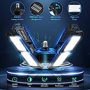Bright Garage Light Fixture, LED Shop Light Bulbs for Garage, LED Lighting for Basement Ceiling Adjustable LED Garage Lighting Panel, Deformable Garage Light Workshop